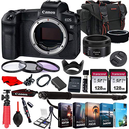 Canon EOS R Mirrorless Camera with EF 50mm f/1.8 STM Prime Lens + 256GB Memory + Photo Editing Software + Accessory Bundle (27pcs) (Renewed)