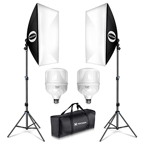 Tocoan Softbox Photography Lighting Kit, 2packs 27 x 20 inches Photo Studio Equipment & Continuous Lighting System with 40W 8000K LED Bulbs Professional Studio Lighting, Live Streaming, YouTube