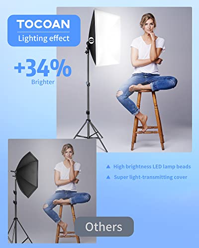 Tocoan Softbox Photography Lighting Kit, 2packs 27 x 20 inches Photo Studio Equipment & Continuous Lighting System with 40W 8000K LED Bulbs Professional Studio Lighting, Live Streaming, YouTube