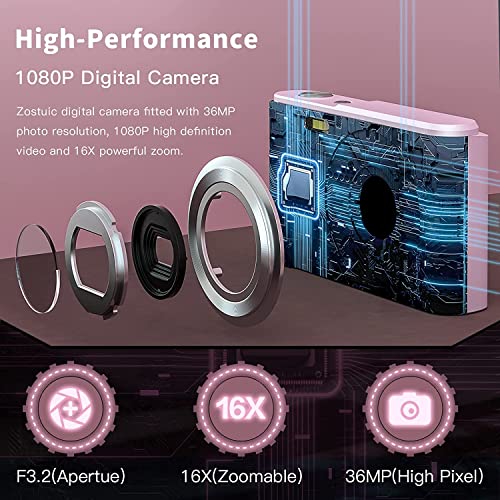 Digital Cameras for Kids Digital Camera, HD 1080P Vlogging Camera 2.4" LCD Compact Camera with 16X Digital Zoom,Powerful Cameras for Photography, Portable Mini Camera for Adult, Beginners