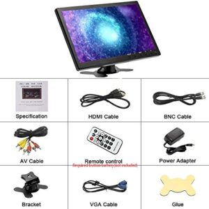 Hikity 10 Inch Small HDMI Monitor Portable CCTV Monitors 1280x600 with BNC, AVI, VGA, HDMI Input Cable, Remote Control, Built-in Speakers, for PC, CCTV, Security Camera, Raspberry Pi, X-Box