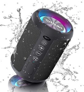 ortizan bluetooth speakers, portable wireless speaker with 10w rich stereo sound, deep bass, ipx6 waterproof shower mini speaker with light show, 15h playtime, dual pairing for home, party, camping