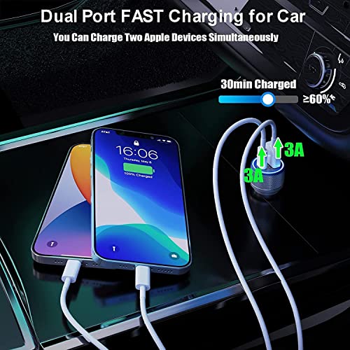 iPhone Car Charger, [Apple MFI Certified] 38W Fast Car Charger iPhone USB C Car Charger Dual Port Cigarette Lighter Adapter with 2Pack Lightning Cable for Apple iPhone 14 13 12 11 XS XR X 8 7, iPad