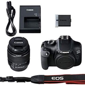 Canon EOS 4000D DSLR Camera w/Canon EF-S 18-55mm F/3.5-5.6 III Zoom Lens + Case + 32GB SD Card+ More+ TopKnotch Cloth (Renewed)