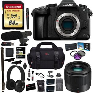 panasonic lumix dmc-g85kbody 4k mirrorless interchangeable lens camera black, lumix g lens 25mm h-h025k, filter kit, 64gb memory and accessory bundle