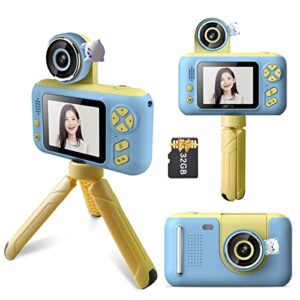 QYiiD Kids Camera with Tripod Stand, Kids Digital Camera Birthday Gift for 3-12 Years Old Girl Boy, 180 Rotatable 1080P 2.4 Inch HD Recorder Outdoor Video for Age 4 5 6 7 8 Year Old Kid, 32G SD Card