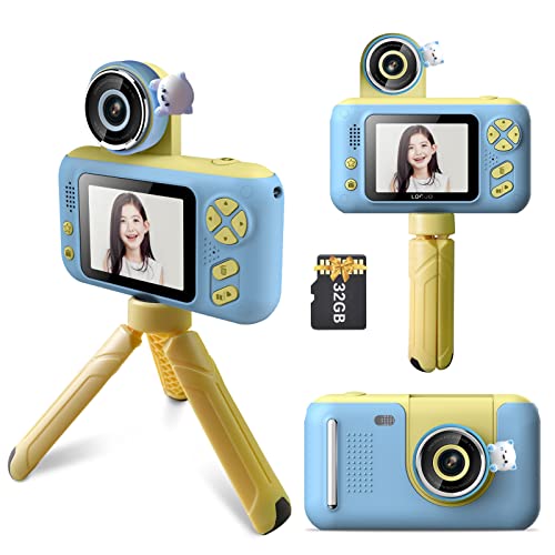 QYiiD Kids Camera with Tripod Stand, Kids Digital Camera Birthday Gift for 3-12 Years Old Girl Boy, 180 Rotatable 1080P 2.4 Inch HD Recorder Outdoor Video for Age 4 5 6 7 8 Year Old Kid, 32G SD Card