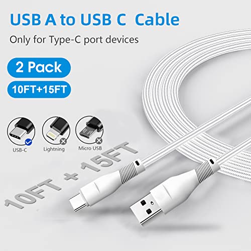 Long USB C to USB A Charger Cable 10ft 15ft Charging Cord for Moto G Power 2022 2021 2020/G Stylus 5G,G Fast/G Play/G Pure/G100,G7 Play Power,Z4 Z3,Edge,Motorola Edge/One 5G Ace,Samsung Galaxy A53 A73