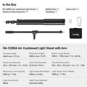 SmallRig Aluminum Light Stand 110"/9.2ft/280cm, Adjustable Photography Air-Cushioned Tripod Stand with 1/4" Screw for Softbox, Studio Light, Flash, Umbrella, Ring Light, Max Load 5kg, RA-S280A - 3737