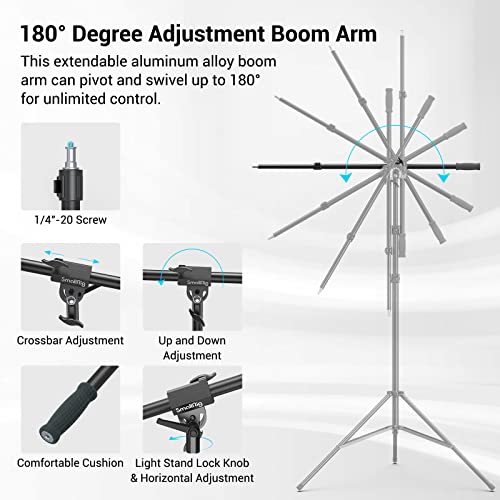 SmallRig Aluminum Light Stand 110"/9.2ft/280cm, Adjustable Photography Air-Cushioned Tripod Stand with 1/4" Screw for Softbox, Studio Light, Flash, Umbrella, Ring Light, Max Load 5kg, RA-S280A - 3737