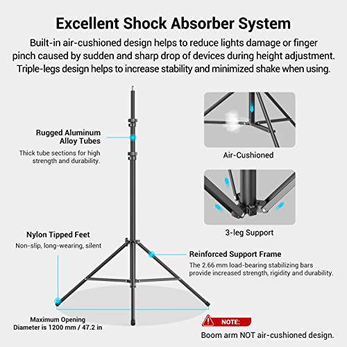 SmallRig Aluminum Light Stand 110"/9.2ft/280cm, Adjustable Photography Air-Cushioned Tripod Stand with 1/4" Screw for Softbox, Studio Light, Flash, Umbrella, Ring Light, Max Load 5kg, RA-S280A - 3737