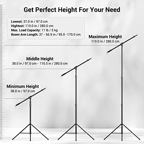 SmallRig Aluminum Light Stand 110"/9.2ft/280cm, Adjustable Photography Air-Cushioned Tripod Stand with 1/4" Screw for Softbox, Studio Light, Flash, Umbrella, Ring Light, Max Load 5kg, RA-S280A - 3737