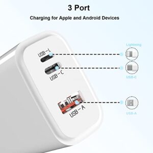 New Technology Lighting Female to USB Type c Charger 30W 3-Port,iPhone 14 13 12 Fast Charging Super Fast USB C Charger Compatible with Apple iPhone,iPad Pro and Samsung Galaxy Android Multiple Device