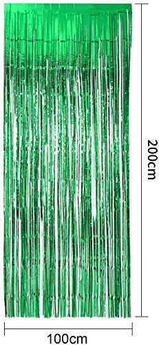 BEISHIDA 2 Pack Foil Fringe Curtains Green Photo Backdrop Streamer Curtain Tinsel Metallic Curtains Photo Props Background for Christmas Wedding Bridal Shower Birthday Party Decor(3.28 ft x 6.56 ft)