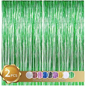 beishida 2 pack foil fringe curtains green photo backdrop streamer curtain tinsel metallic curtains photo props background for christmas wedding bridal shower birthday party decor(3.28 ft x 6.56 ft)