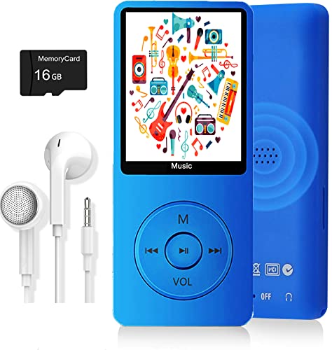 MP3 Player, Music Player with 16GB Micro SD Card, Build-in Speaker/Photo/Video Play/FM Radio/Voice Recorder/E-Book Reader, Supports up to 128GB