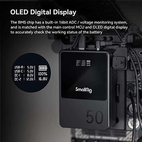 SmallRig V Mount Battery VB50, 3400mAh 50Wh 14.8V mini V-Mount Battery Support 45W PD USB-C Fast Charger, with D-TAP, USB-A, Dual DC Port, OLED Screen, for Camera, Camcorder, Monitor, Filmmaker - 3579