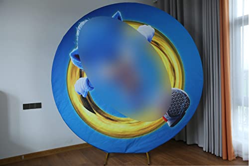 Baby Birthday Party Backdrop 7.5ft Diameter Round Cover Background Cartoon Hedgehog Theme Baby Shower Table Decoration Elastic Washable Ironable Fabric