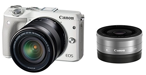 Canon Mirror-Less SLR Camera EOS M3 Double Lens kit (White) EF-M18-55mm F3.5-5.6 is STM EF-M22mm F2 STM Comes EOSM3WH-WLK [International Version, No Warranty]