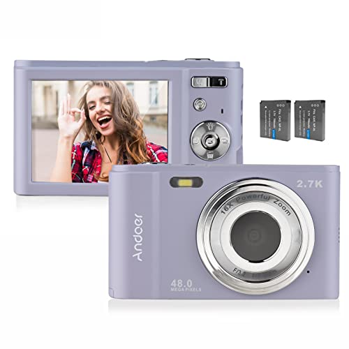 Andoer Portable Digital Camera 48MP 2.7K 2.88-inch IPS Screen 16X Zoom Auto Focus Self-Timer 128GB Extended Memory Face Detection Anti-Shaking with 2pcs Batteries Hand Strap Carry Pouch