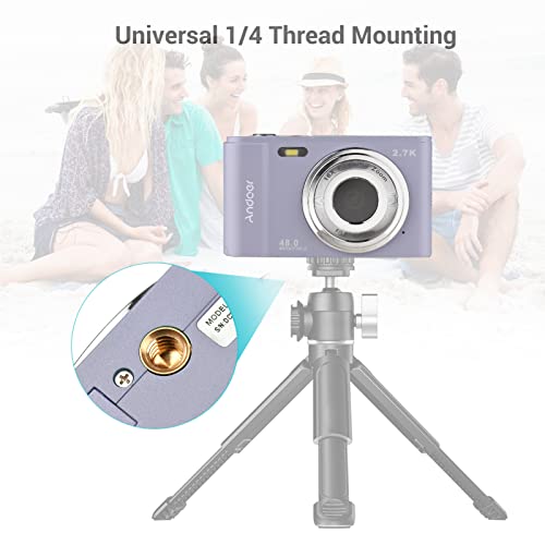 Andoer Portable Digital Camera 48MP 2.7K 2.88-inch IPS Screen 16X Zoom Auto Focus Self-Timer 128GB Extended Memory Face Detection Anti-Shaking with 2pcs Batteries Hand Strap Carry Pouch