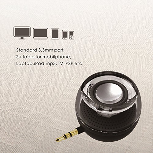 Leadsound Portable Speaker, Crystal 3W 27mm 8Ω Mini Wireless Speaker with 3.5mm Aux Audio Jack Plug in Clear Bass Micro USB Port Audio Dock for Smart Phone, for Pad, Computer (Black)