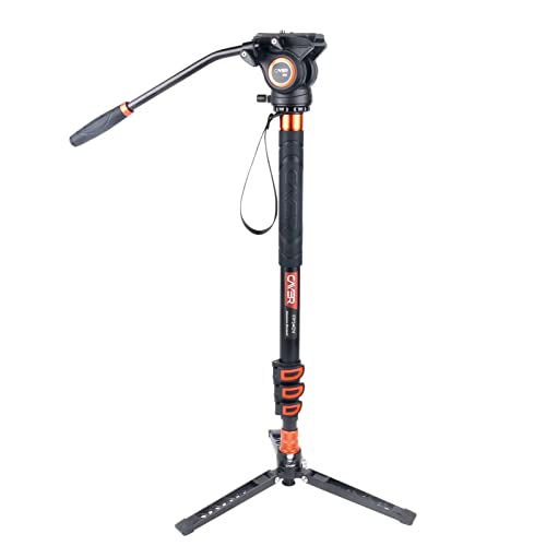 Cayer FP34 Monopod with Feet, 71 inch Aluminum Telescopic Camera Monopod with Fluid Head and 3-Leg Tripod Base for DSLR Video Cameras Camcorders, Supporting up to 13.2lbs