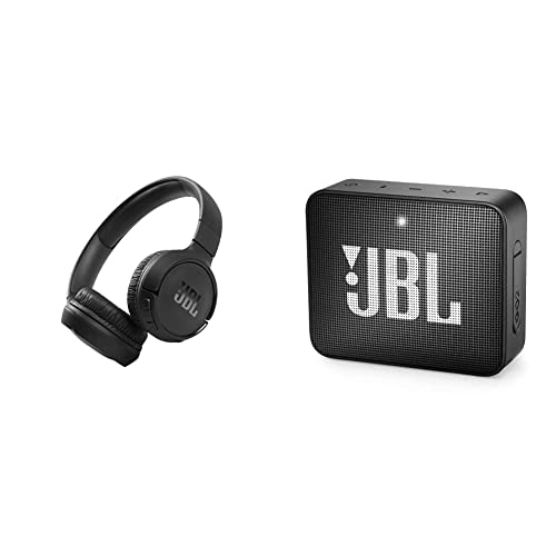 JBL Tune 510BT: Wireless On-Ear Headphones with Purebass Sound - Black & GO2 - Waterproof Ultra-Portable Bluetooth Speaker - Black