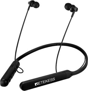 retekess tr108 fm radio headphones, radio headset with bluetooth, support fm stereo, bluetooth call, rechargeable battery and digital display, suit for walking (neckband)