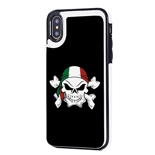 Italy PirateFlag Skull Wallet Phone Cases Fashion Leather Design Protective Shell Shockproof Cover Compatible with iPhone X/XS