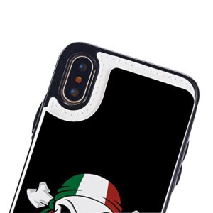 Italy PirateFlag Skull Wallet Phone Cases Fashion Leather Design Protective Shell Shockproof Cover Compatible with iPhone X/XS