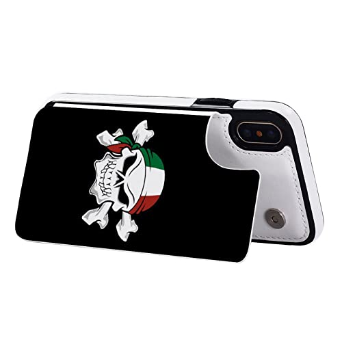 Italy PirateFlag Skull Wallet Phone Cases Fashion Leather Design Protective Shell Shockproof Cover Compatible with iPhone X/XS