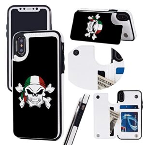 Italy PirateFlag Skull Wallet Phone Cases Fashion Leather Design Protective Shell Shockproof Cover Compatible with iPhone X/XS