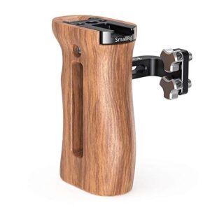 smallrig side wooden handle grip for dslr camera cage w/ cold shoe mount, threaded holes, direction changeable – 2093