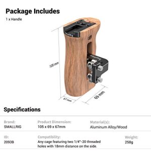 SMALLRIG Side Wooden Handle Grip for DSLR Camera Cage w/ Cold Shoe Mount, Threaded Holes, Direction Changeable - 2093