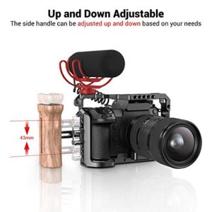 SMALLRIG Side Wooden Handle Grip for DSLR Camera Cage w/ Cold Shoe Mount, Threaded Holes, Direction Changeable - 2093