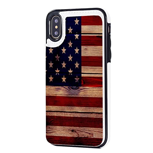 Wood Texture Flag USA Wallet Phone Cases Fashion Leather Design Protective Shell Shockproof Cover Compatible with iPhone X/XS