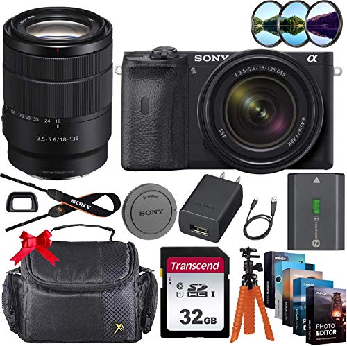 Sony Alpha a6600 Mirrorless Digital Camera 24.2MP 4K with 18-135mm Lens + 32GB Memory Card, Sturdy Equipment Carrying Case, Spider Tripod, Software Kit and More