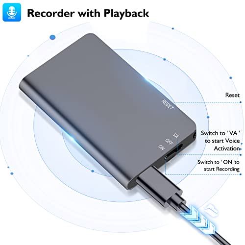 Magnetic 64GB Digital Voice Recorder with Playback - 40 Hours Long Battery Voice Activated Mini Audio Recording Device