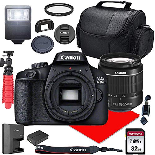 Canon EOS 4000D Camera w/ 18-55mm III Lens + Camera Case + 32GB SD Card (13pc Bundle) (Renewed)