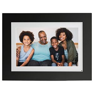 simply smart home photoshare 10” wifi digital picture frame, send pics from phone to frames, 8 gb, holds 5,000+ photos, hd touchscreen, black wood frame, easy setup, no fees