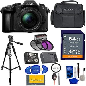 panasonic lumix dmc-g85 mirrorless micro four thirds digital camera with panasonic 12-60mm lens + 64gb memory card, backpack, flash, editing software kit & more