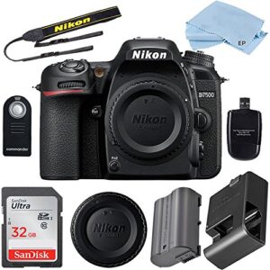 nikon d7500 24.2 mp dslr camera (body only) bundle includes high speed 32gb memory card +professional accessory bundle (renewed)