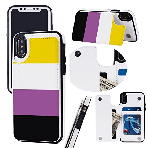 Non-Binary Pride Community Flag Wallet Phone Cases Fashion Leather Design Protective Shell Shockproof Cover Compatible with iPhone X/XS