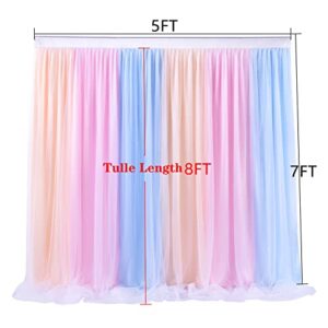 Pastel Rainbow Backdrop Tulle Unicorn Backdrop Curtain for Girl Birthday Party Wedding Bride Gender Reveal Baby Showers Photography 5ft x 7ft