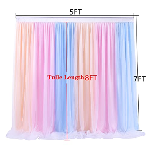 Pastel Rainbow Backdrop Tulle Unicorn Backdrop Curtain for Girl Birthday Party Wedding Bride Gender Reveal Baby Showers Photography 5ft x 7ft