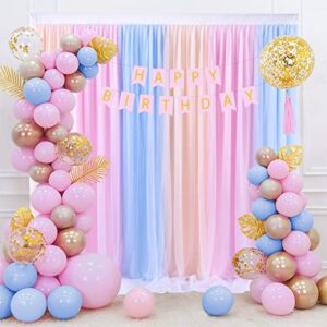 Pastel Rainbow Backdrop Tulle Unicorn Backdrop Curtain for Girl Birthday Party Wedding Bride Gender Reveal Baby Showers Photography 5ft x 7ft