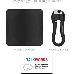 TALK WORKS Wireless Charger Fast 10W Qi Certified Wireless Charging Pad (No Wall Adapter) for Apple iPhone 13, 12, 11, XR, XS, X, 8, Android for Samsung Galaxy S21, S20, S10, S9, S8 - Black,04857