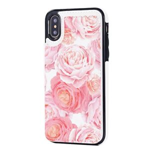 elegance color pink roses wallet phone cases fashion leather design protective shell shockproof cover compatible with iphone x/xs