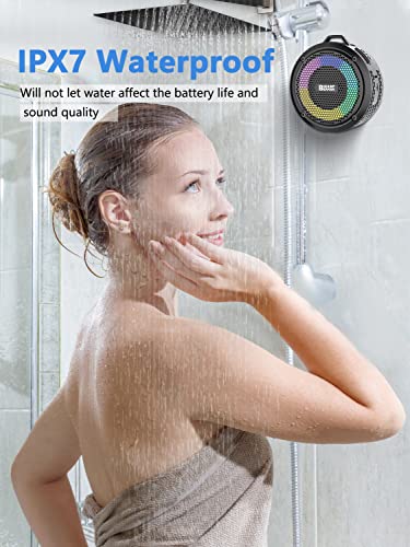 PEYOU IPX7 Waterproof Speaker, Bluetooth Shower Speaker 5.0 Waterproof with Suction Cup, Playtime RGB Lights, 360° Surround Sound Rich Bass for Outdoors, Mini Speaker for Beach/Hiking/Travel/Pool